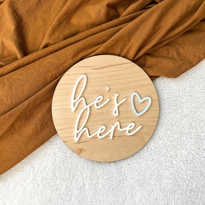 He's Here / She's Here Baby Announcement Sign, Newborn Photo Prop, Baby ...