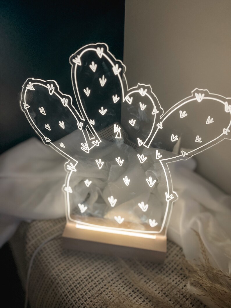 Boho Cactus Floral Acrylic Led Lamp, 3D Night Light Plant Lover, Modern ...