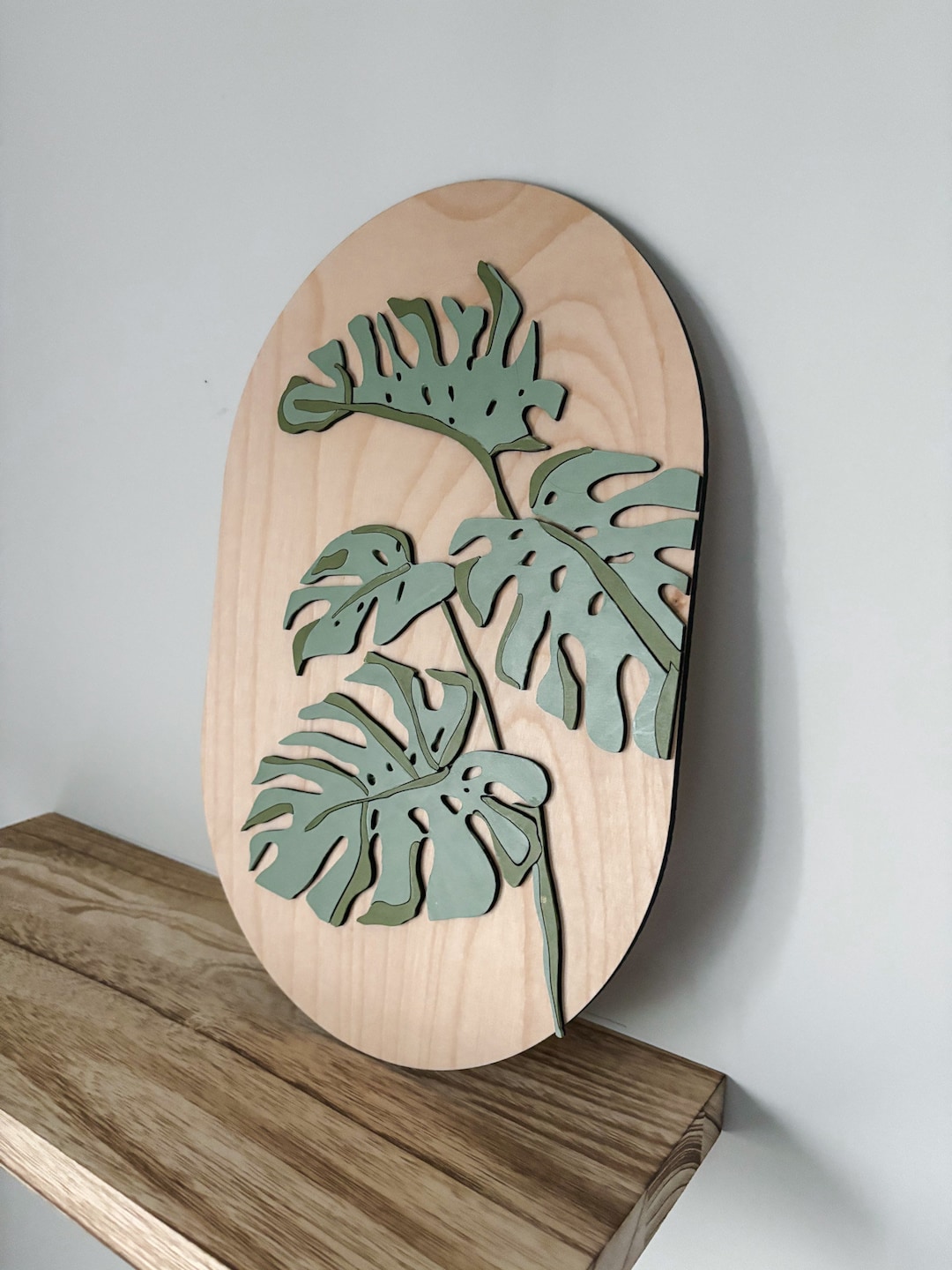 Boho Monstera Wall Art, Large Monstera Leaf Wood Art, Hand Painted ...