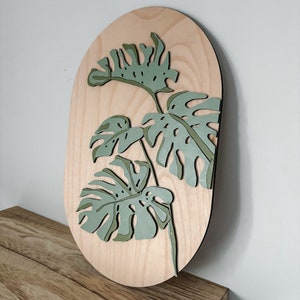 Boho Monstera Wall Art, Large Monstera Leaf Wood Art, Hand Painted ...