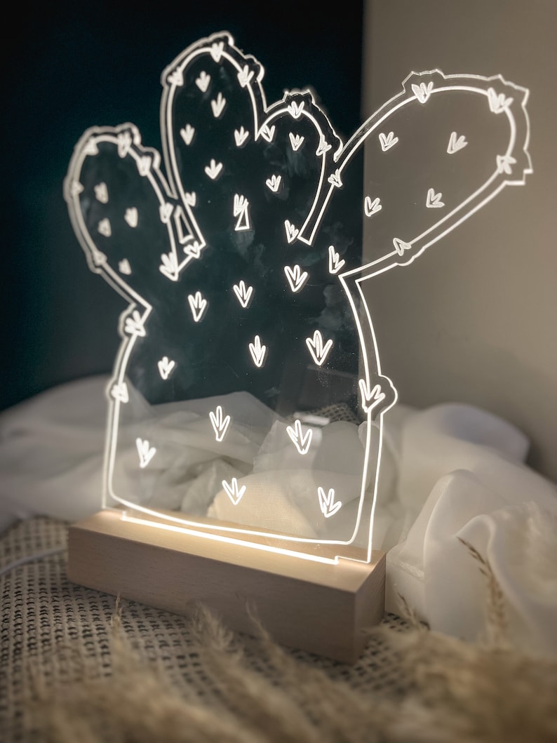 Boho Cactus Floral Acrylic Led Lamp, 3D Night Light Plant Lover, Modern ...
