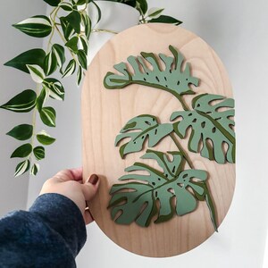 Boho Monstera Wall Art, Large Monstera Leaf Wood Art, Hand Painted ...