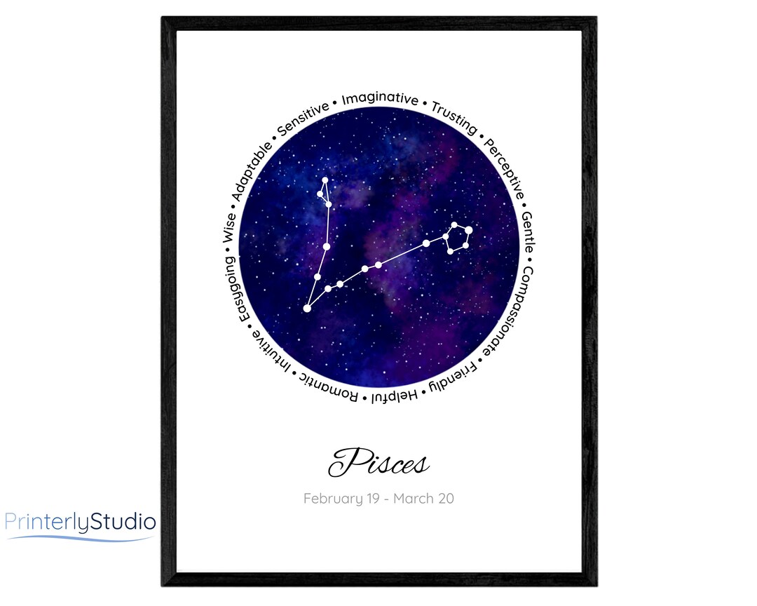 Pisces Art Print, Digital Download, Wall Art Prints, Zodiac Gift Pisces ...