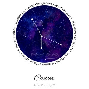 Cancer Zodiac Print, Digital Download, Printable Wall Art, Astrology ...