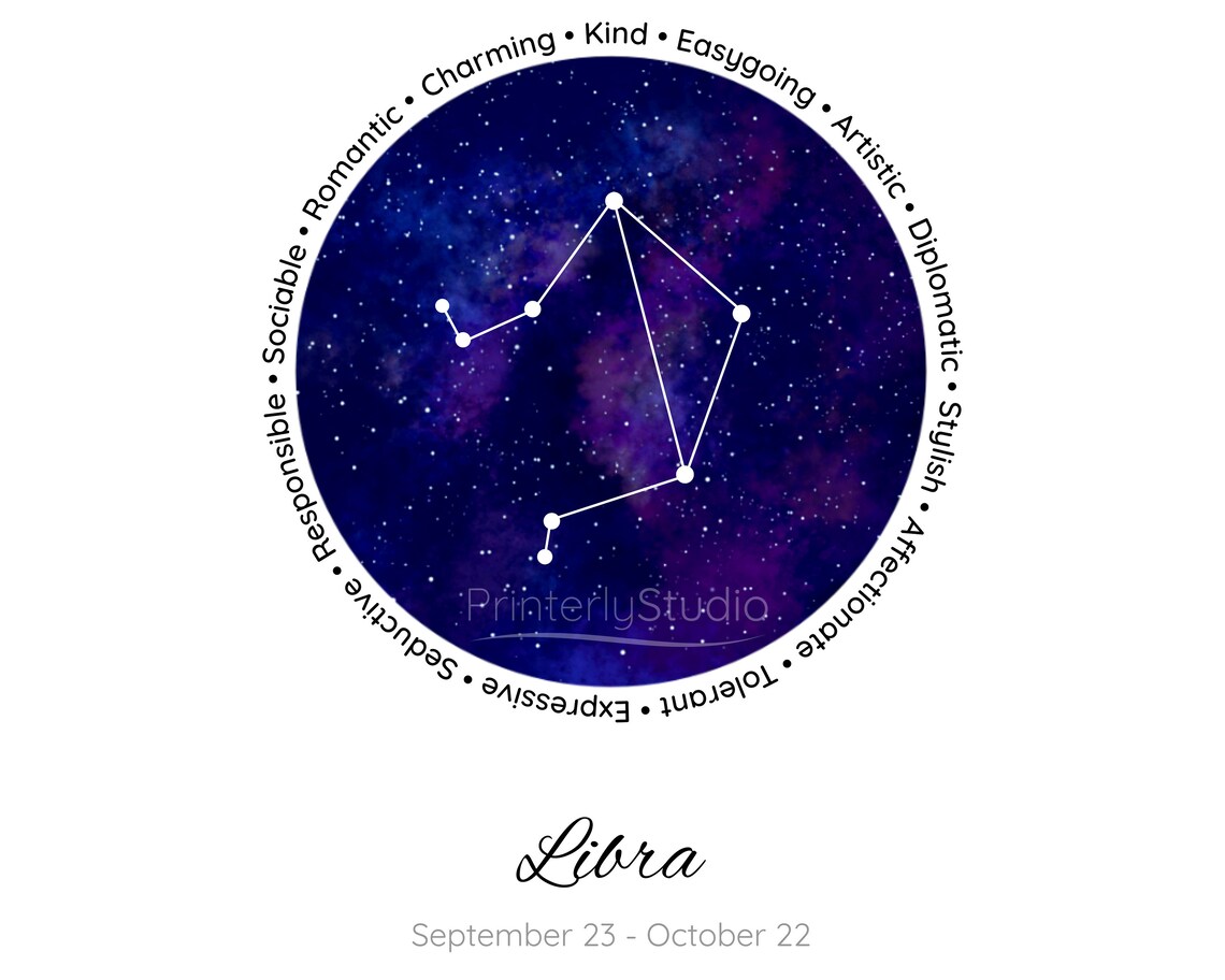 Libra Constellation Print, Digital Prints, Libra Zodiac Gift, Printable ...