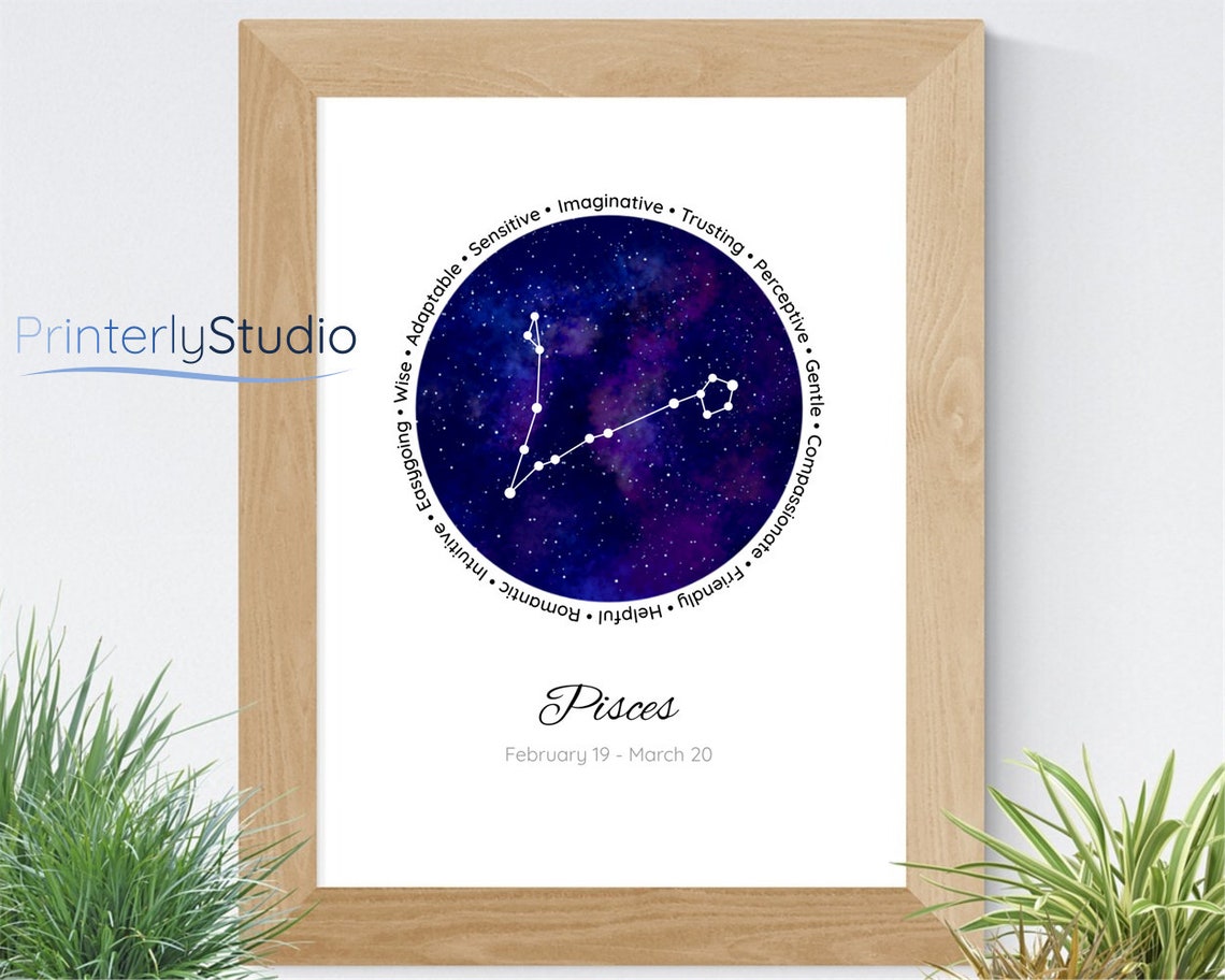 Pisces Art Print, Digital Download, Wall Art Prints, Zodiac Gift Pisces ...