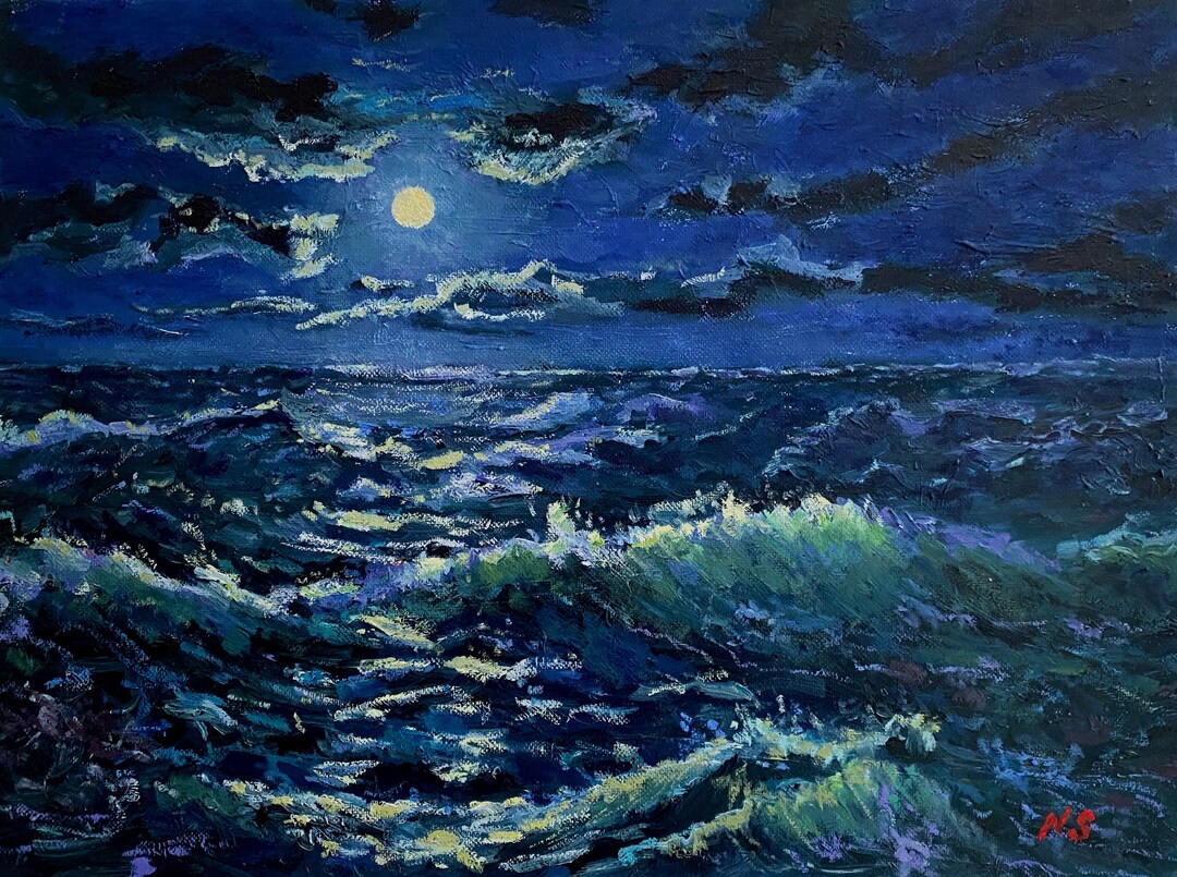 Ocean at Night. Oil PAINTING on CANVAS ORIGINAL Paintings on Canvas ...