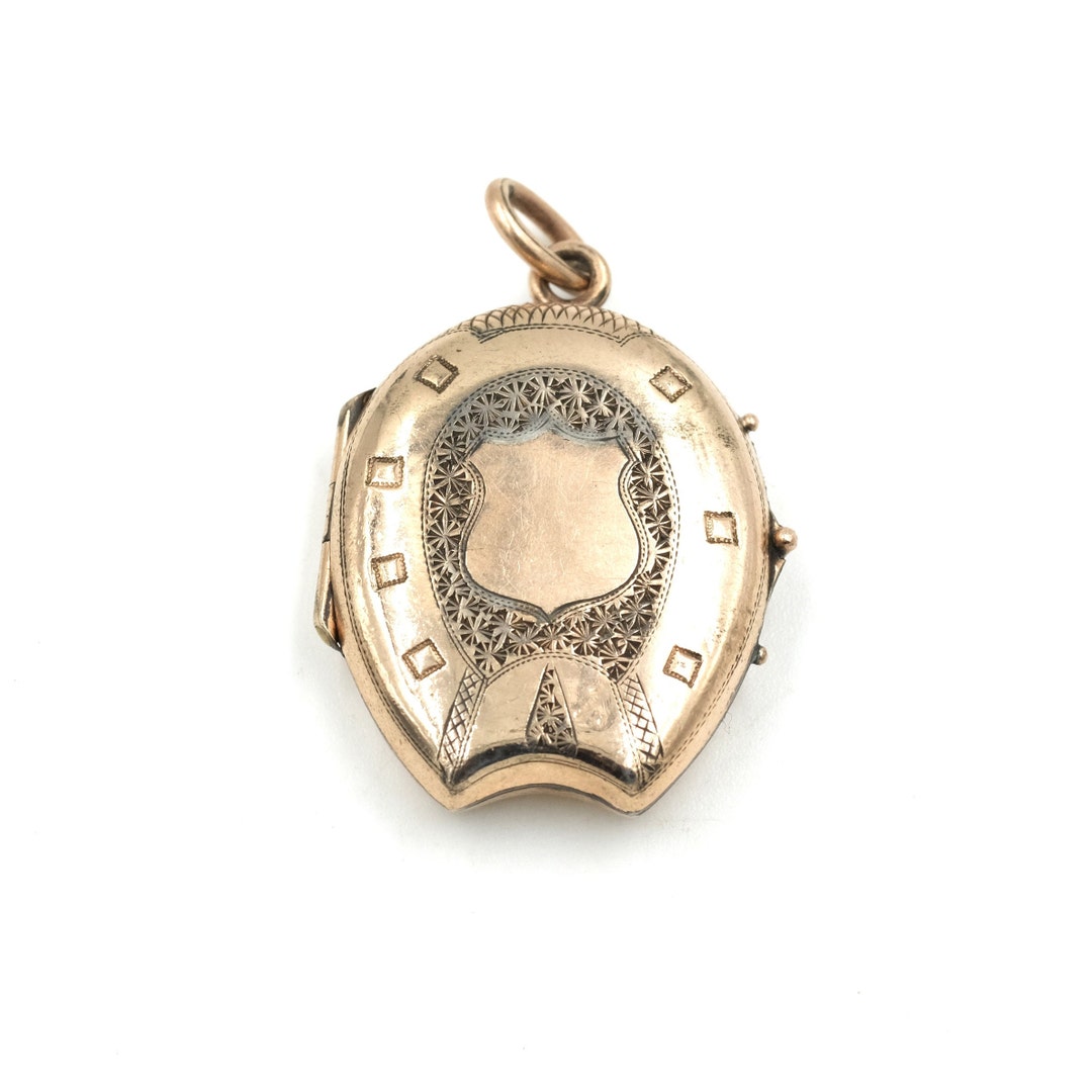 Victorian Horseshoe Watch Fob Locket // Victorian Locket // Gold Shield ...