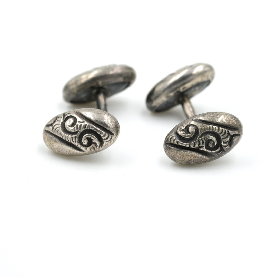 Antique Chased Sterling Fixed Back Cufflinks .47