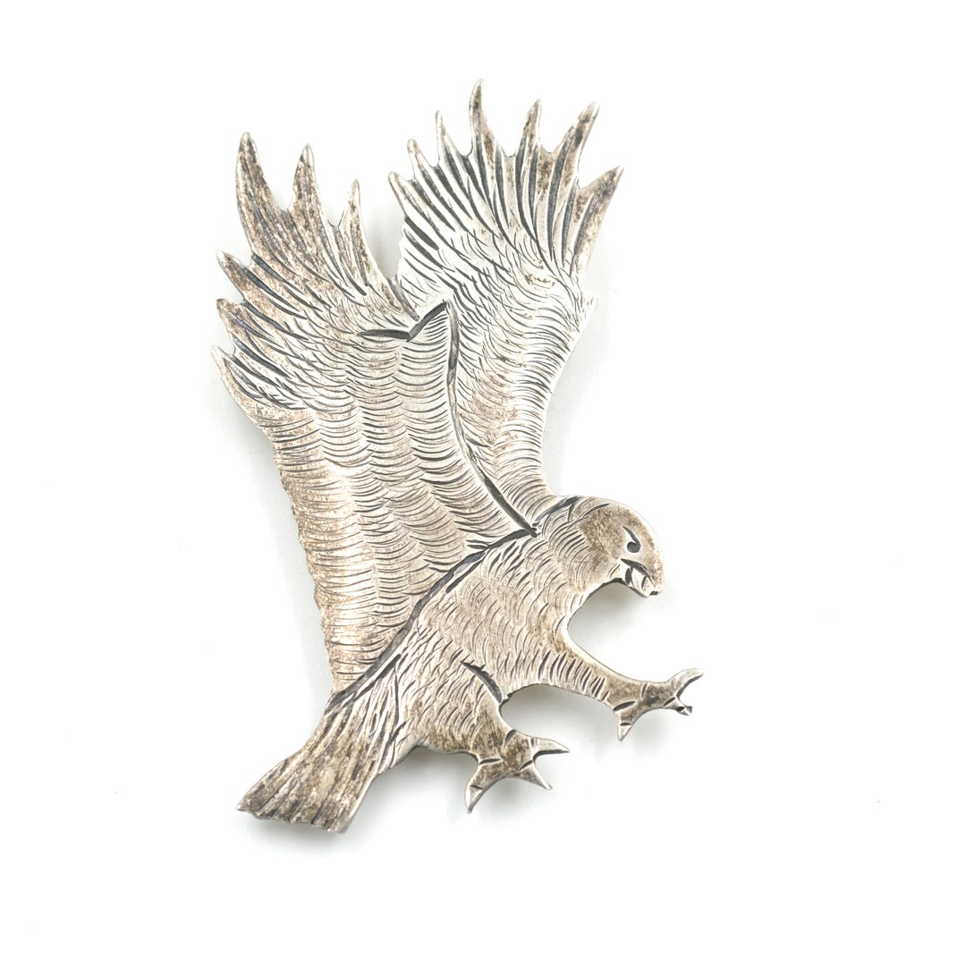 Vintage Engraved Sterling Silver Eagle Pin 2.45" - Etsy