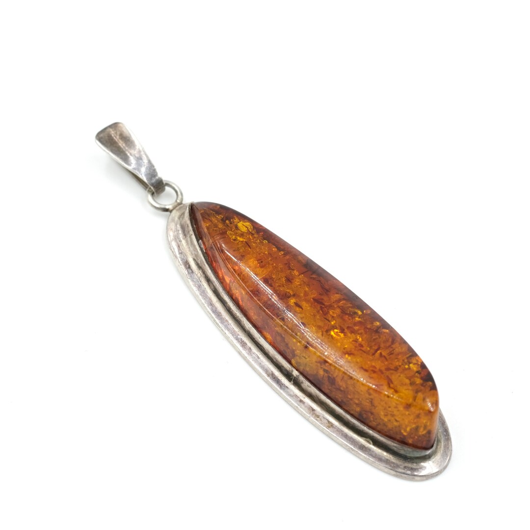 Vintage Sun Spangle Amber Sterling Silver Pendant 3" // Vintage Amber ...