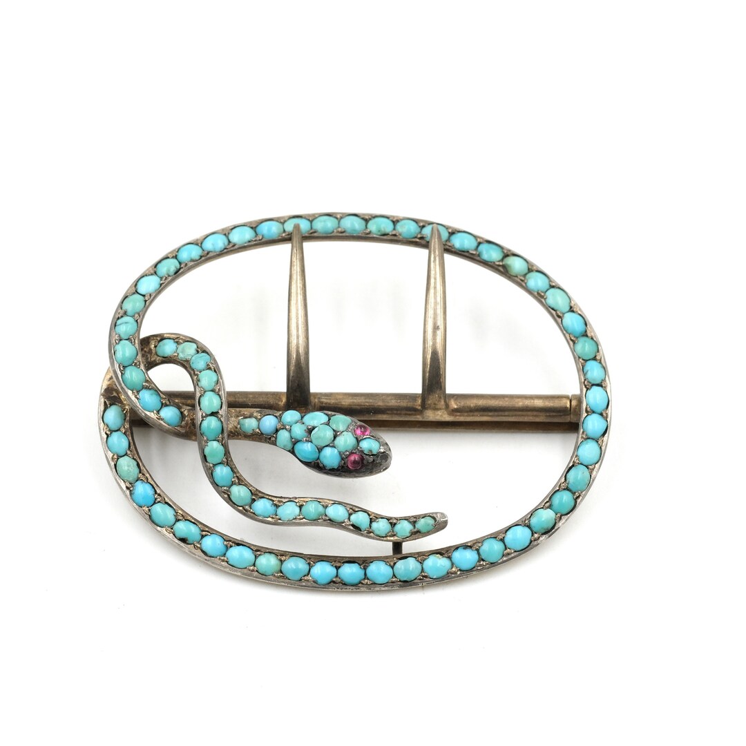 Antique Victorian Snake Buckle 2.1 // 1880s Turquoise Snake Jewelry ...