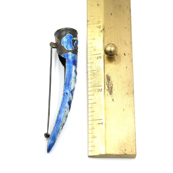 1940s Chinese Sterling Enamel Finger Guard Brooch // … - Gem