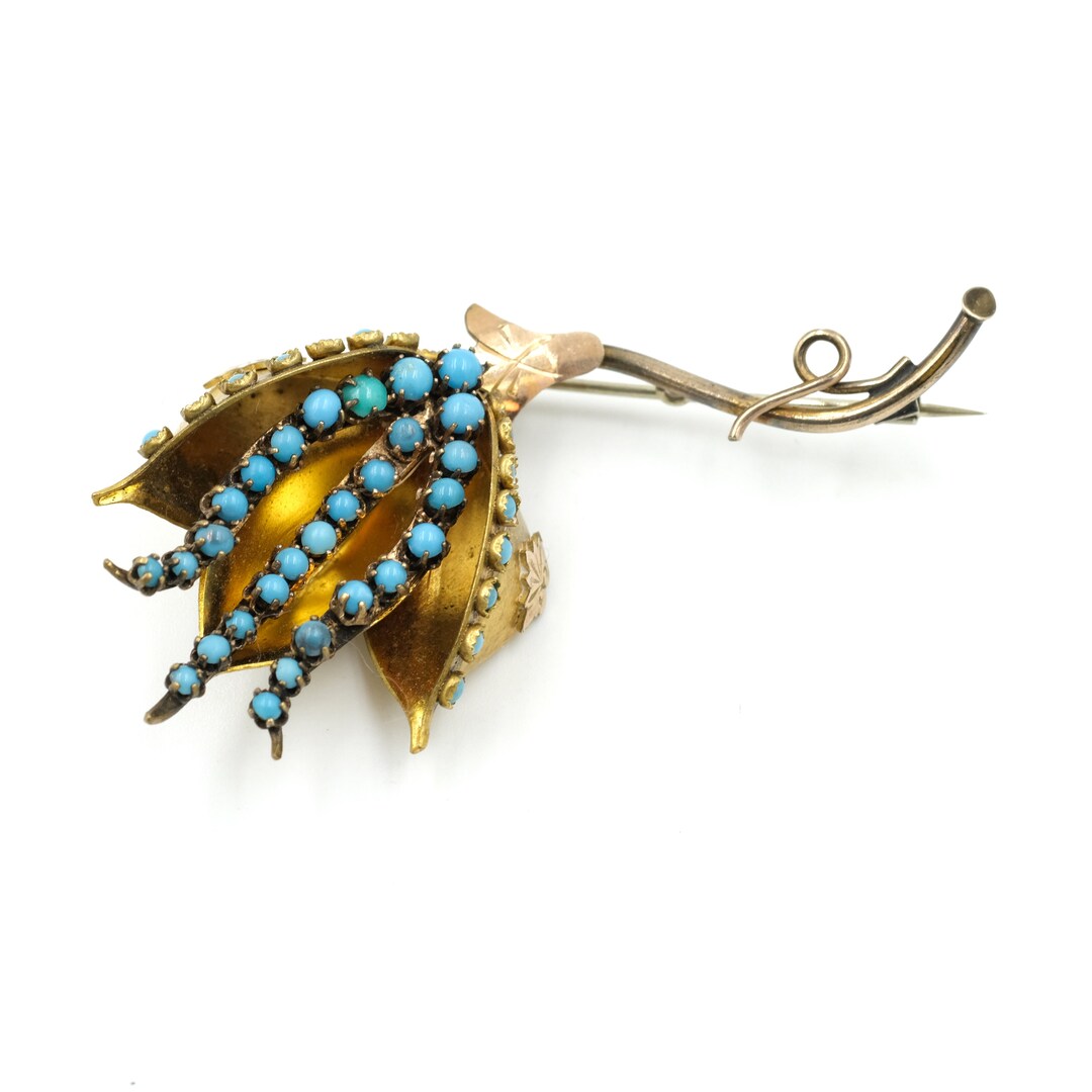 Antique Victorian Gilt Turquoise Flower Brooch 2.47" - Etsy