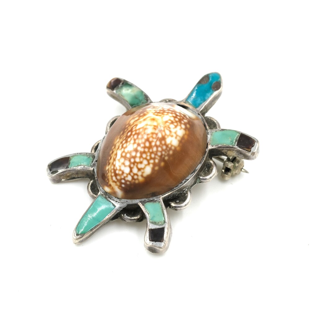 Vintage Sterling Cowrie Shell Turtle Brooch // Vintage - Etsy