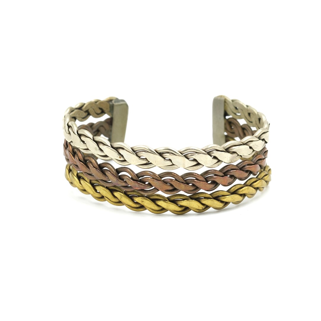 Vintage Tri-color Braided Cuff Bracelet // Vintage Copper // Braided ...