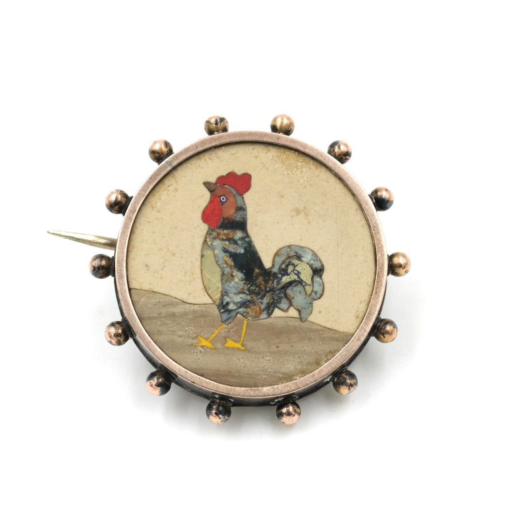 Antique Victorian Pietra Dura Rooster Brooch 1 // Late Victorian Stone ...