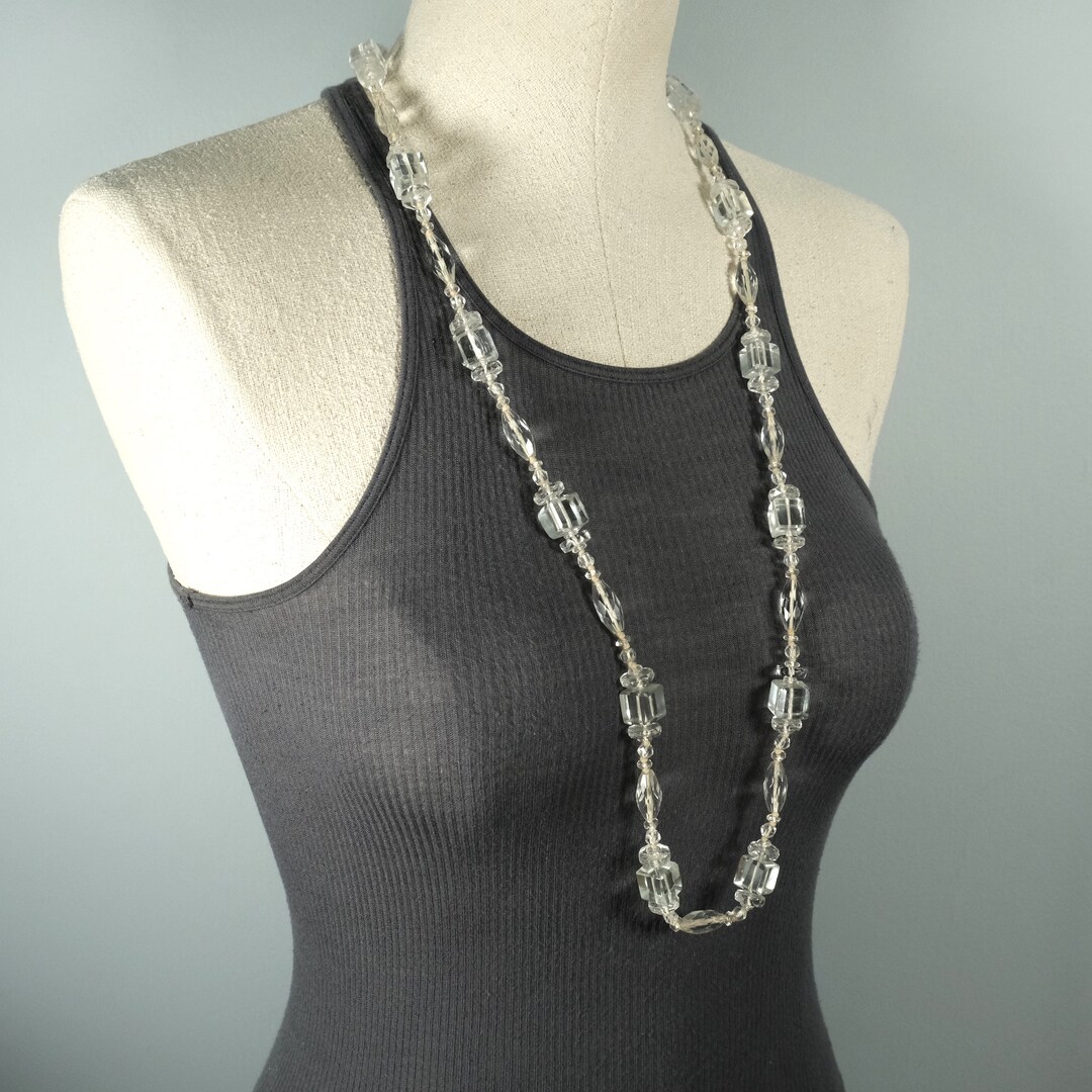 Vintage Cut Glass Bead Necklace 34 // Opera Length Necklace ...