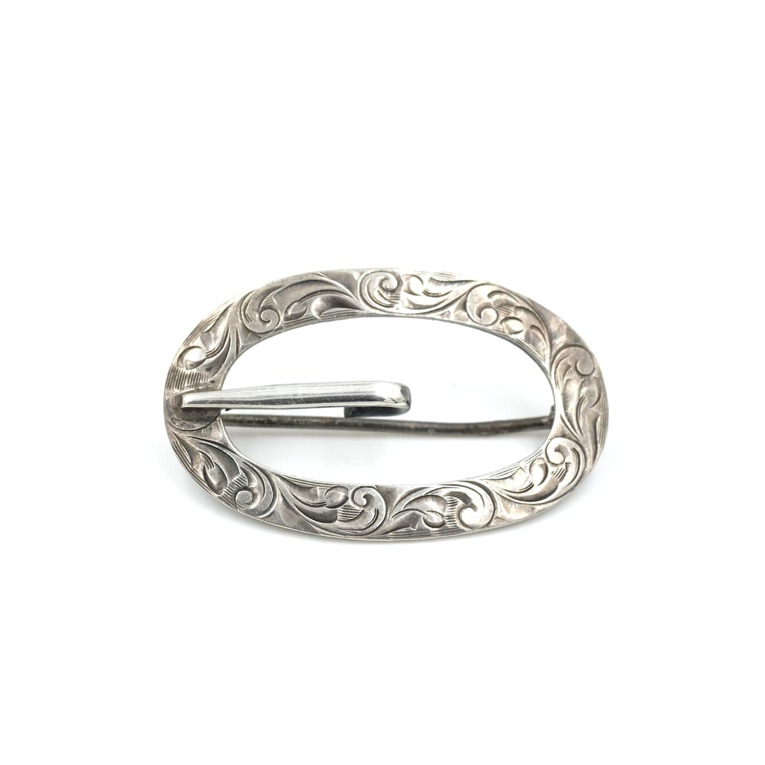 Antique Sterling Silver Engraved Buckle Brooch Pin 1.4" - Etsy