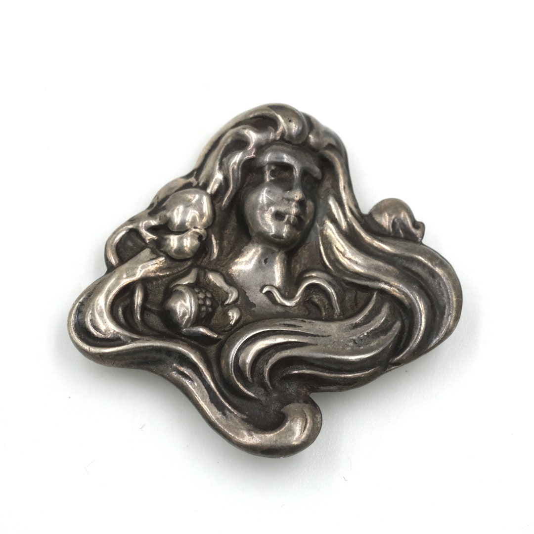 Art Nouveau Chatelaine Brooch // Sterling Lady Brooch // Art Nouveau ...