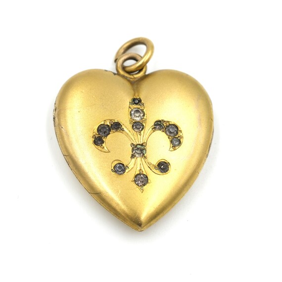 Antique Paste Rhinestone Fleur De Lis Locket // Gold … - Gem