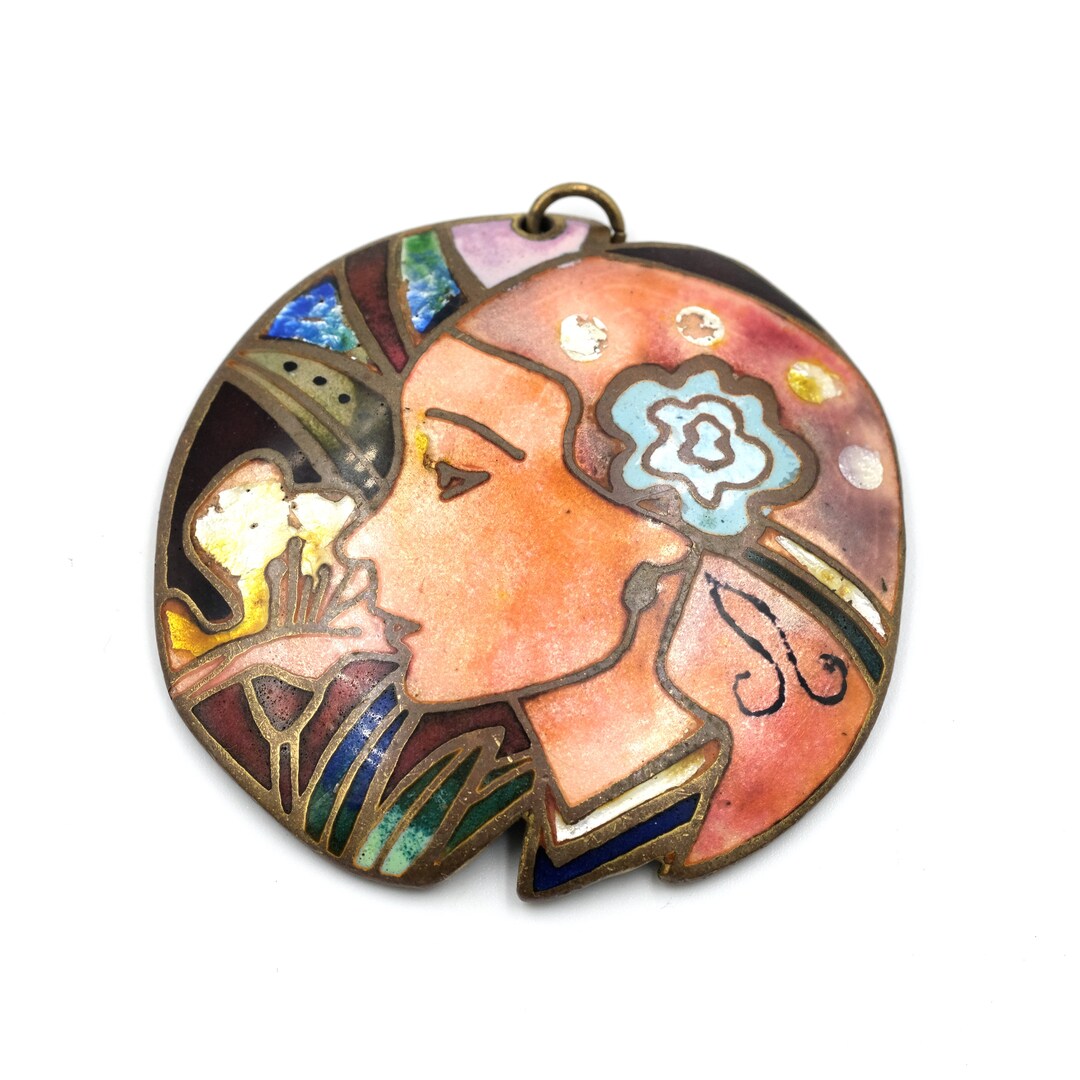 Vintage David Kuo Champlevé Pendant 1.98" // Collectible Designer ...