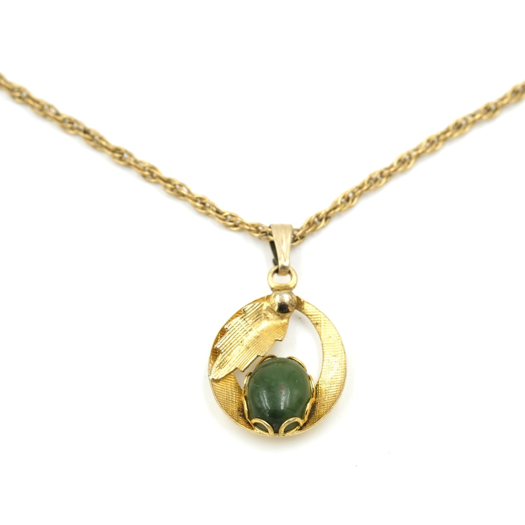 Vintage 12K Gold Filled Jade Necklace 18" // Vintage Jade // Mid ...