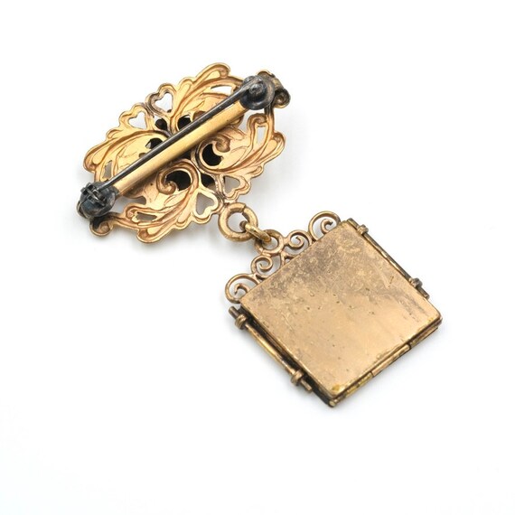 Antique Edwardian Lady Pin & Locket 2.1" // Gold Tone… - Gem