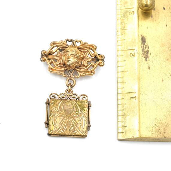 Antique Edwardian Lady Pin & Locket 2.1" // Gold Tone… - Gem