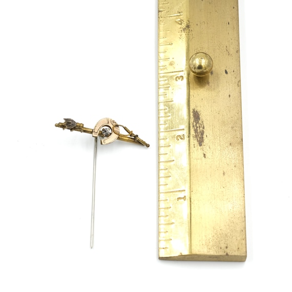 Antique Gold Toned Horseshoe, Fly & Crop Stick Pin //… - Gem