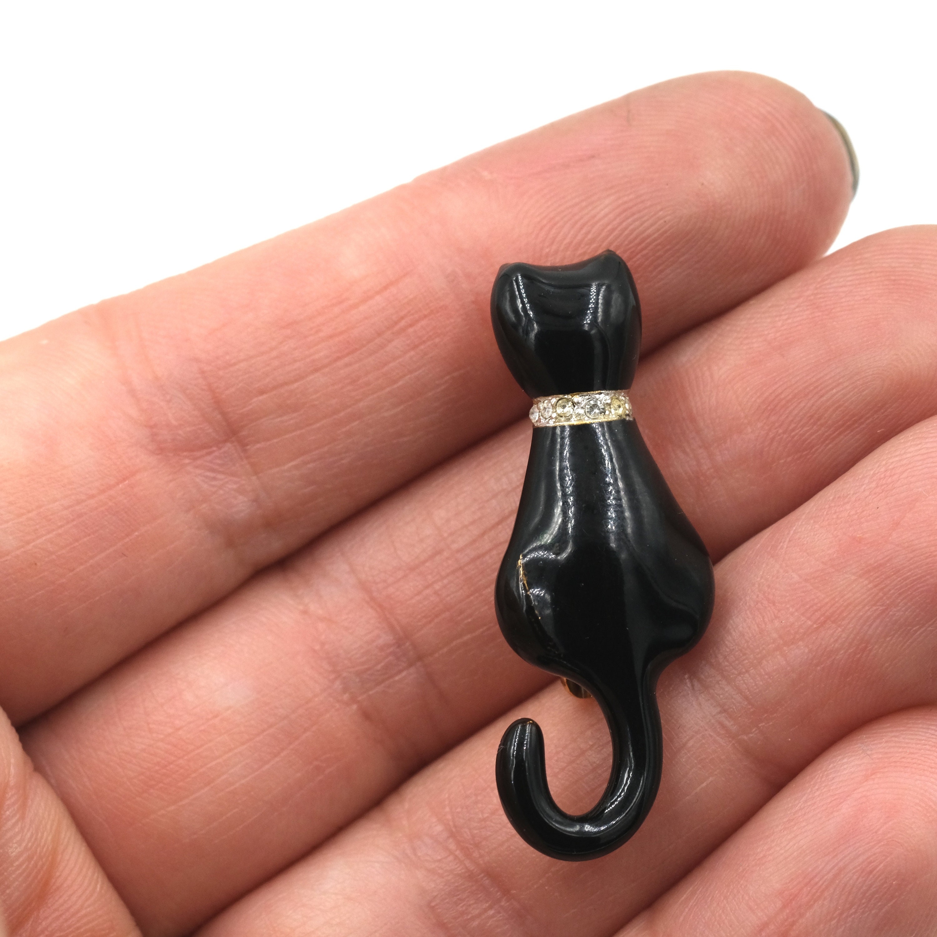Vintage Black Cat Brooch Vintage Cat Pin Rhinestone Cat Etsy