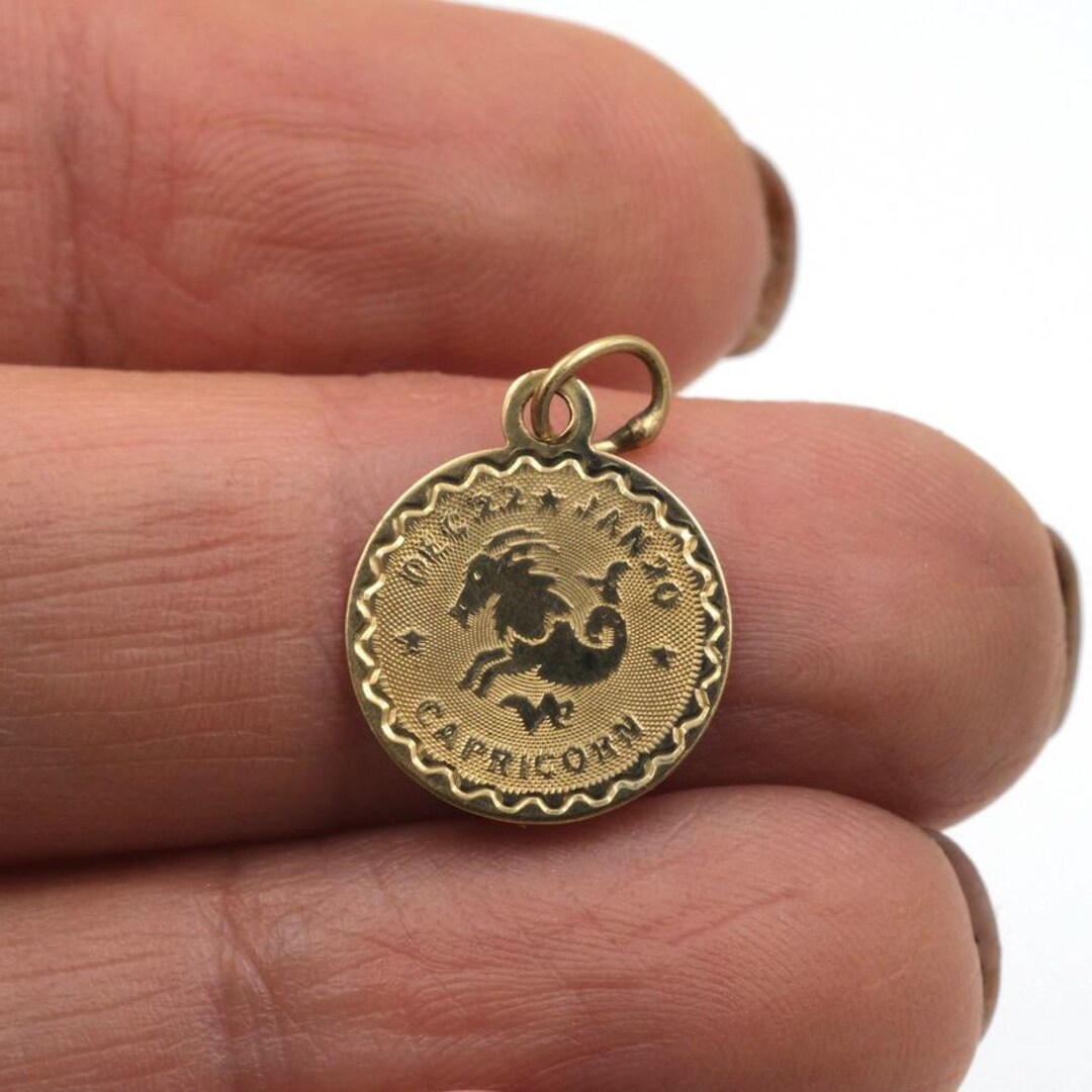 Vintage 14k Capricorn Charm .5" // December January Seagoat Birthdate // Tiny Charm Bracelet ...