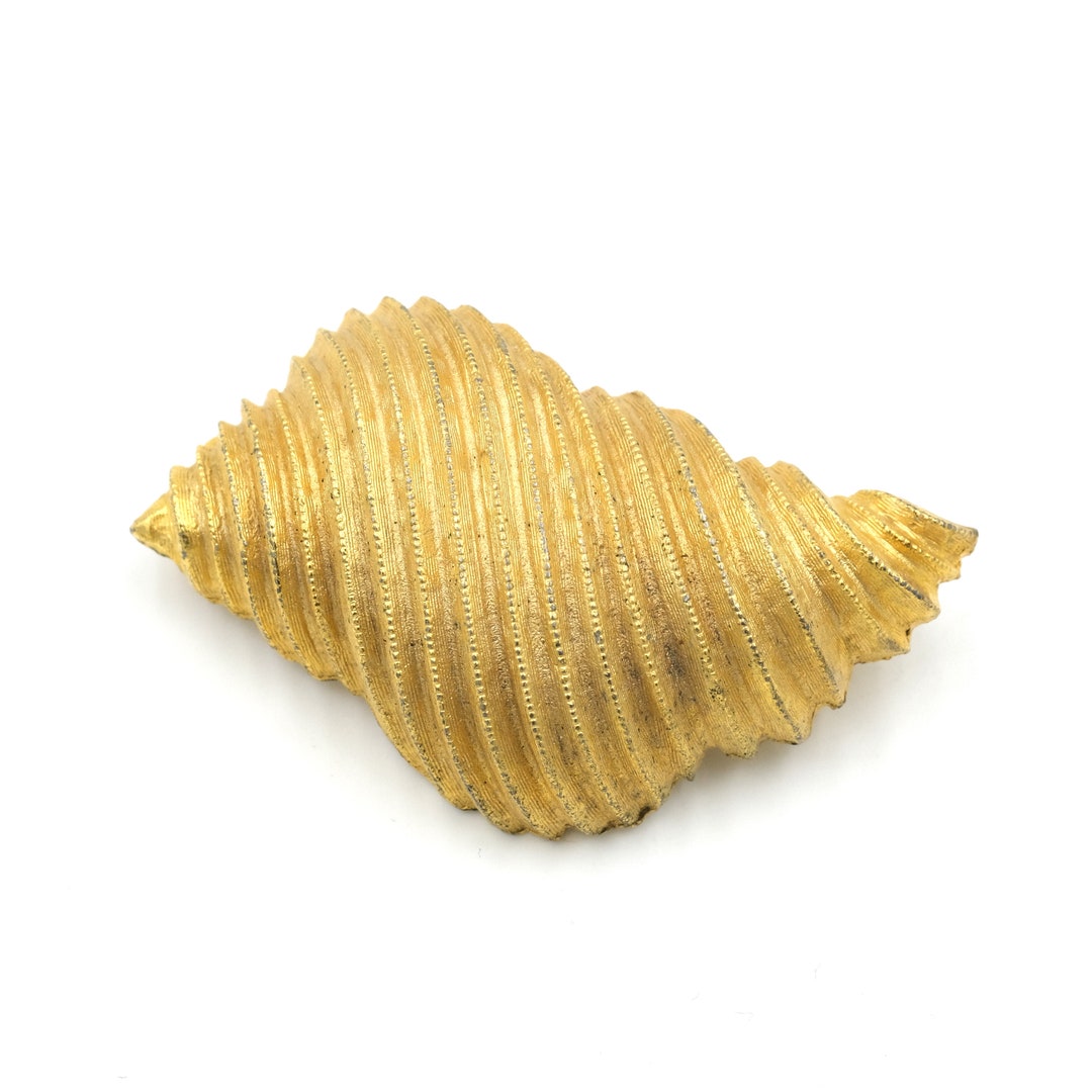 Vintage Gold Toned Brooch 2" // Vintage Benedikt NY Ridged Shell ...