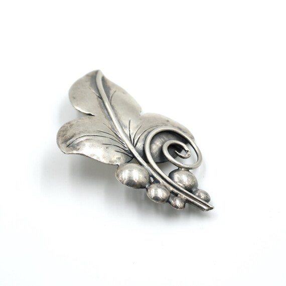 Mid Century Sterling Silver Leaf Pin 2" - Gem