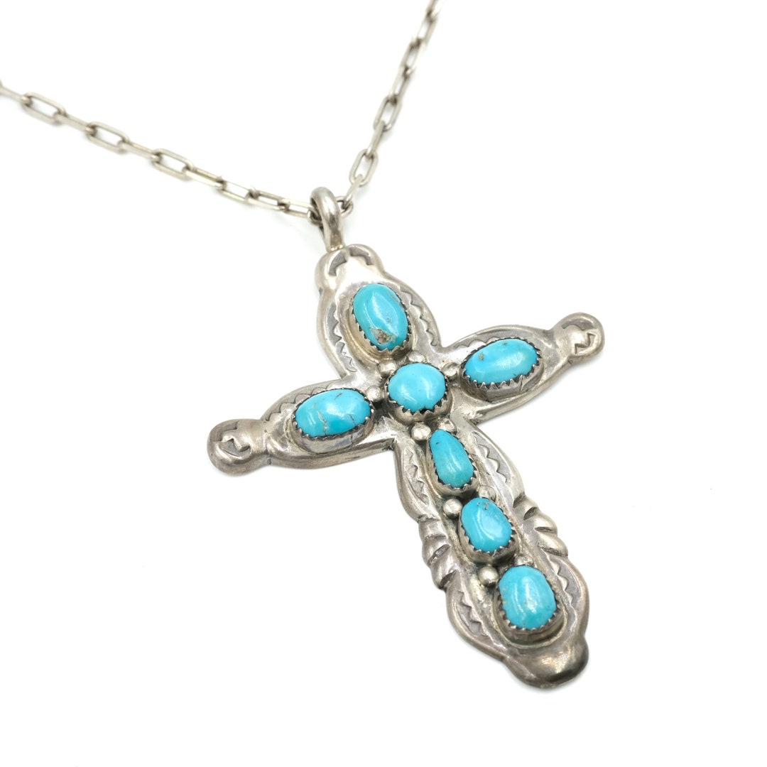 Vintage Horace Iule Sterling Turquoise Cross by Zuni Artist 24 ...