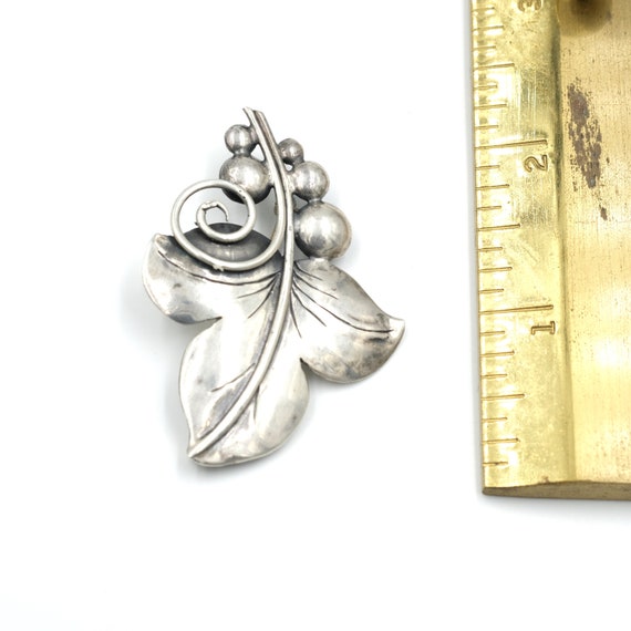 Mid Century Sterling Silver Leaf Pin 2" - Gem