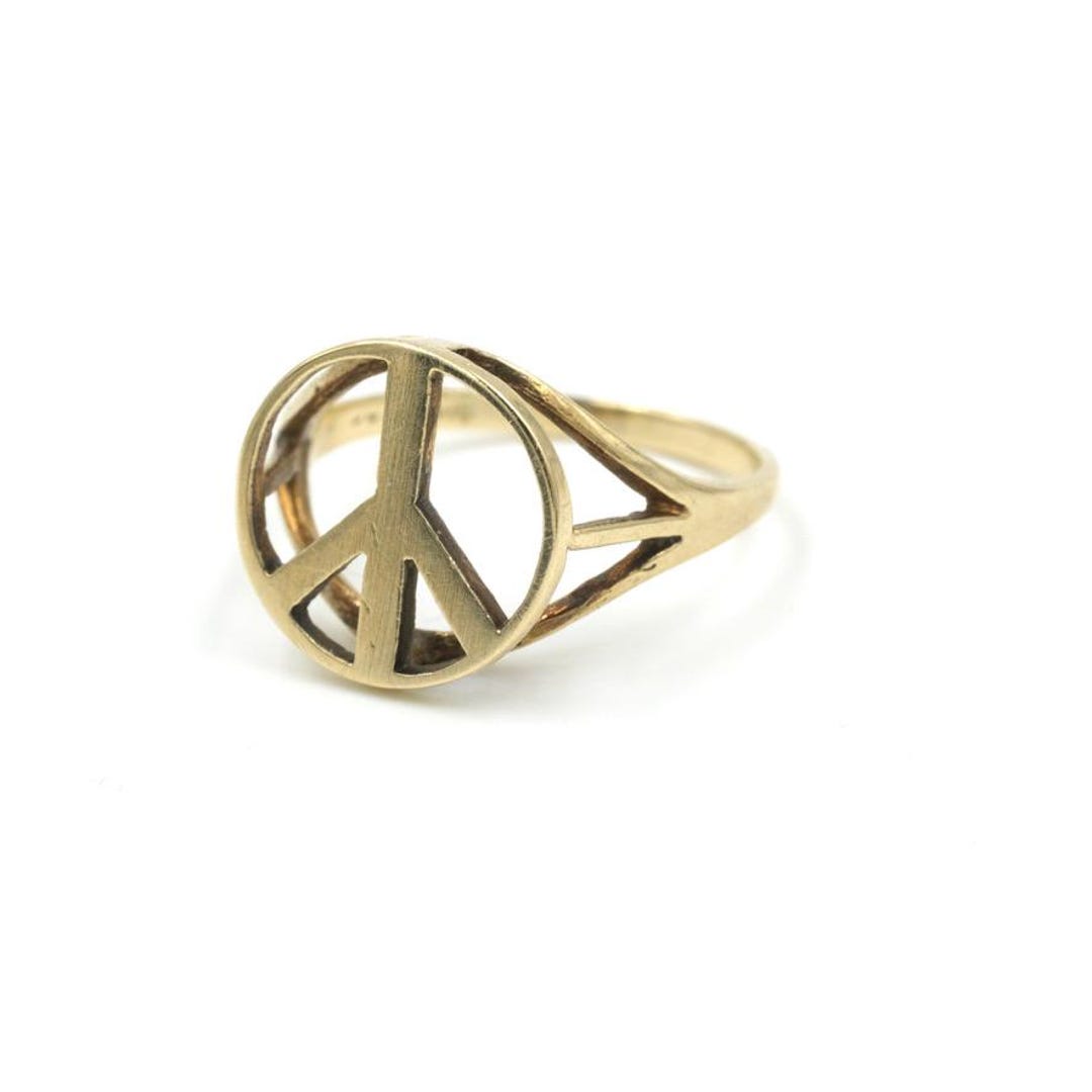 Vintage 10k Gold Peace Sign Ring // 80s Yellow Gold Ring // Vintage ...