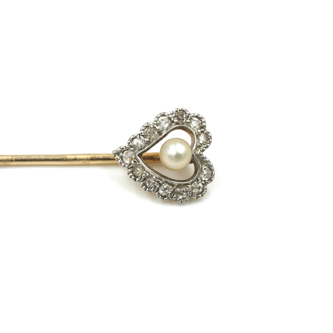Vintage 14k Gold, Platinum, Pearl & Diamond Stick Pin / 14k Diamond ...