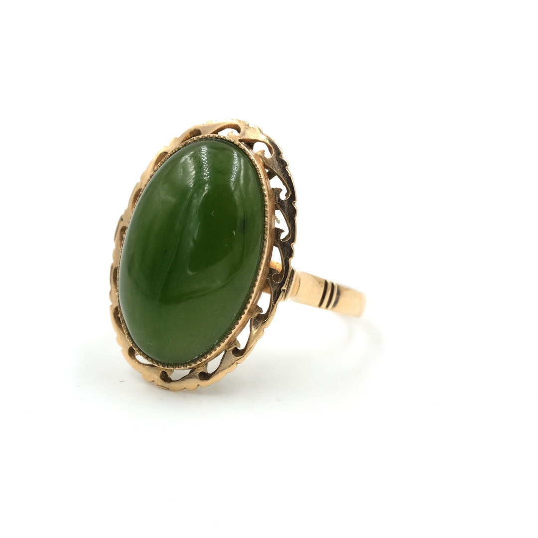 Vintage Mid Century 14kt Rose Gold Jade Ring - Size 6 // Jade Statement ...
