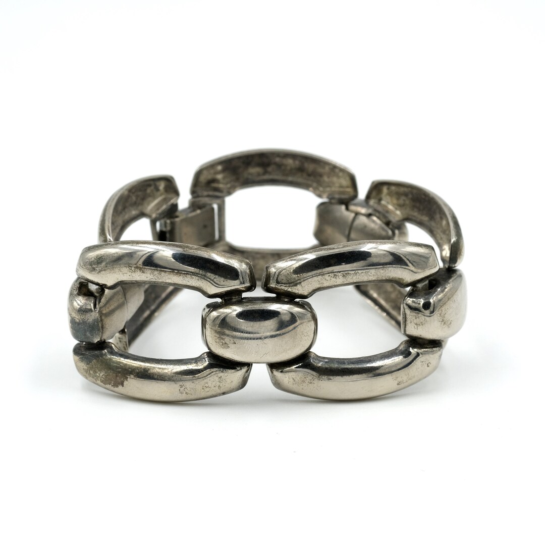 Vintage Silver Tone Chain Link Bracelet // Statement Bracelet // XL ...