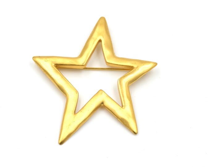 Vintage Brushed Gold Toned Star Brooch 2.9