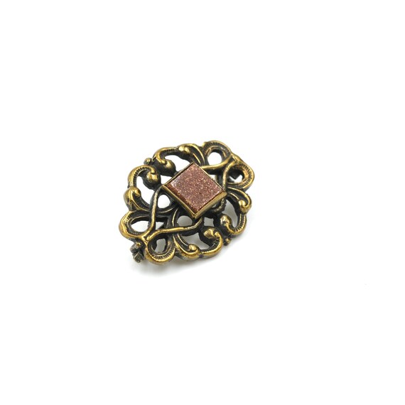 Vintage Brass & Goldstone Pin .9" - Gem