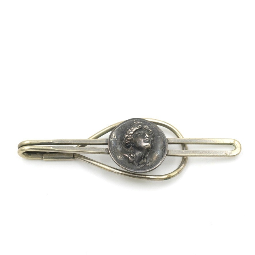 Vintage Repoussé Dime Tie Bar 2.5