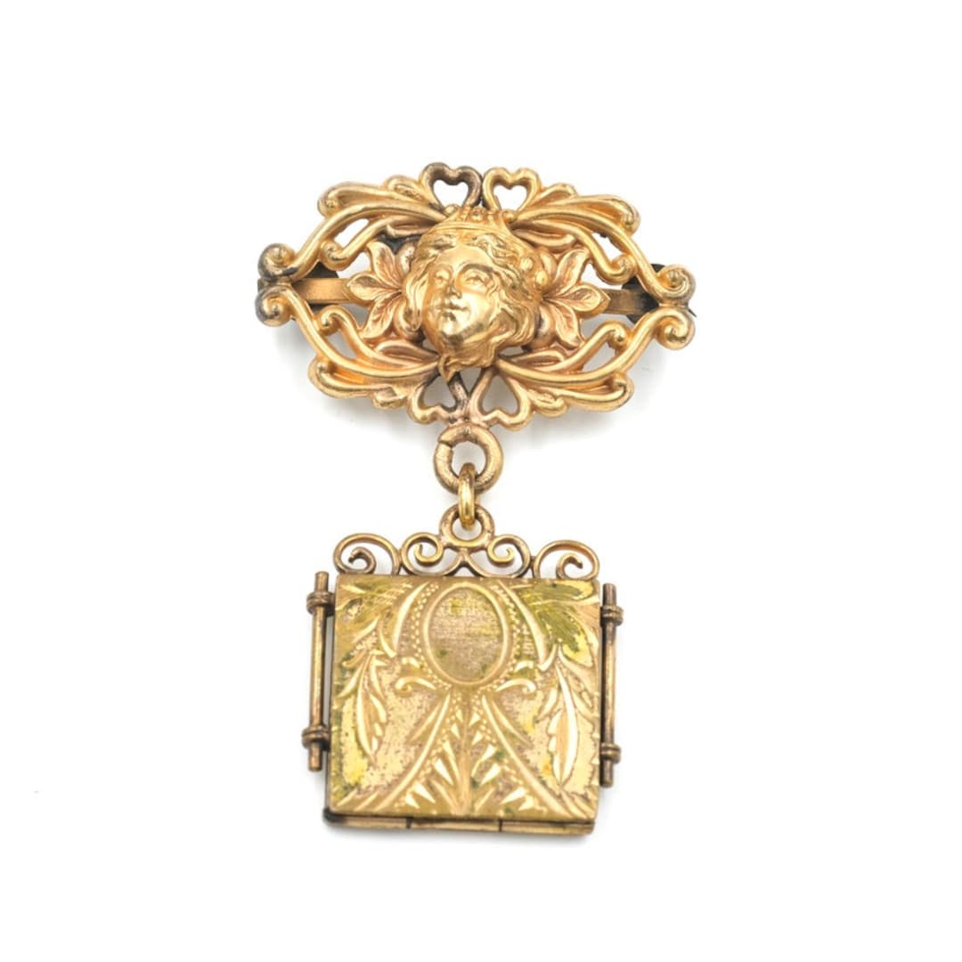 Antique Edwardian Lady Pin & Locket 2.1" // Gold Toned Locket ...