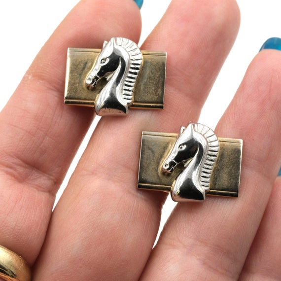 Vintage Swank Horse Cufflinks .75" // Chess Knight Ac… - Gem