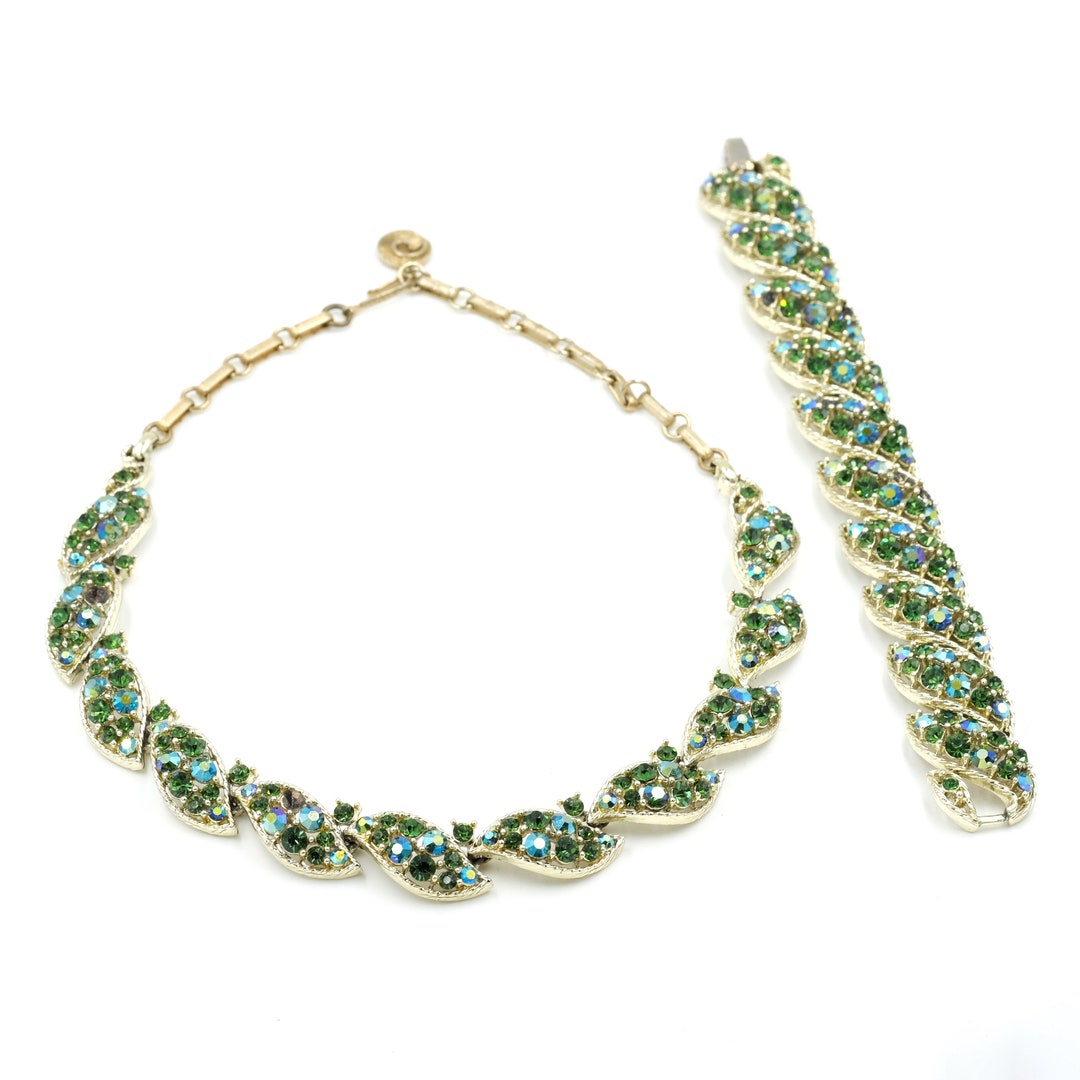 As is Vintage Lisner Necklace & Bracelet // Gold Tone Rhinestones ...