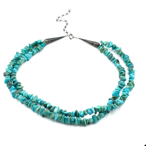 Vintage Turquoise Chip Double Strand Necklace // Caro… - Gem