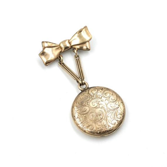Antique Bow Pin & Locket // Gold Filled Locket // Vic… - Gem