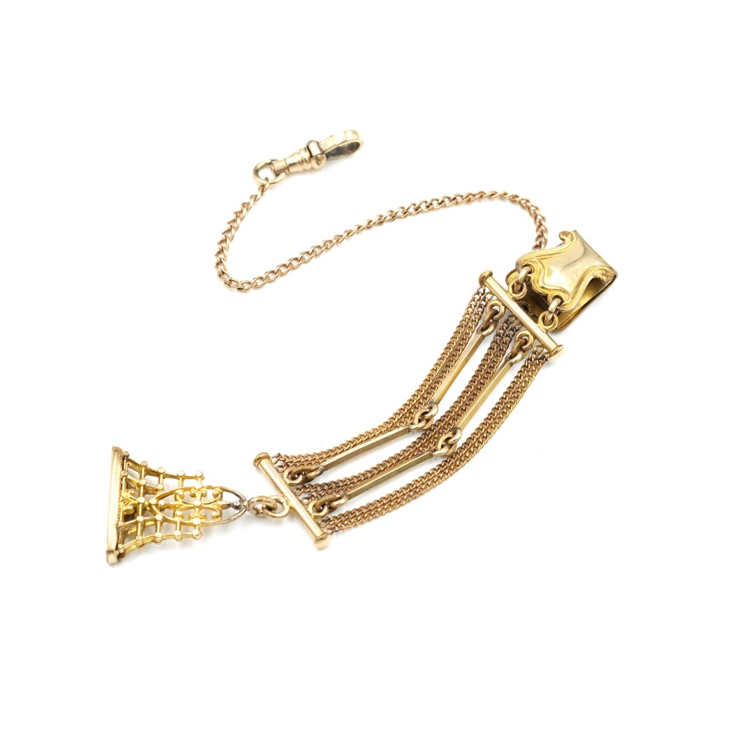 Antique Gold Filled Watch Chain With Fob // Victorian Watch Chain ...