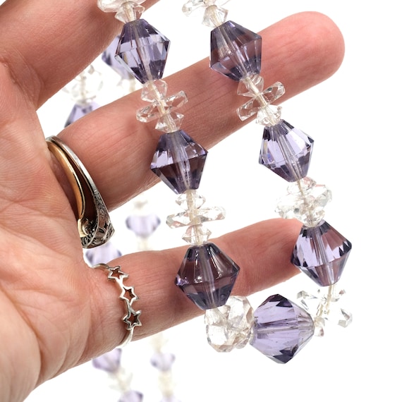 Vintage Crystal Bead Necklace 22" // Purple Statement… - Gem